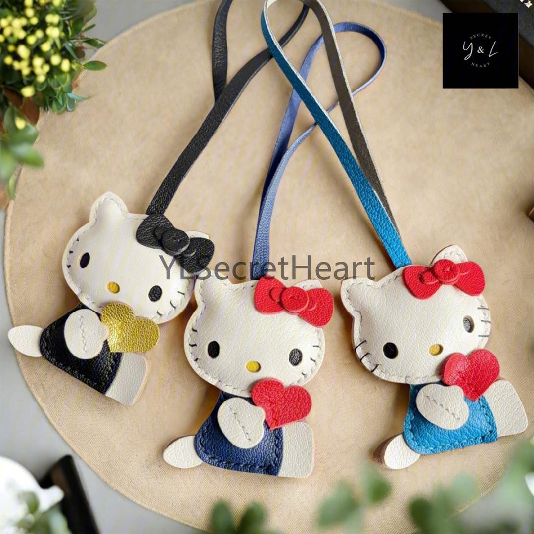Leather Hello Kitty Charm, Handmade Leather Cat Bag Charm, Leather ...