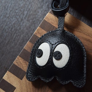Leather Pac-man Bag Charm, Handmade Ghost Charm, Cute Ghost Leather ...