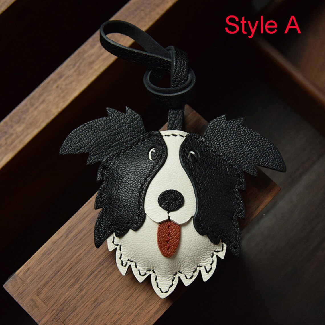 Leather Border Collie Charm, Handmade Leather Bag Charm, Border Collie ...