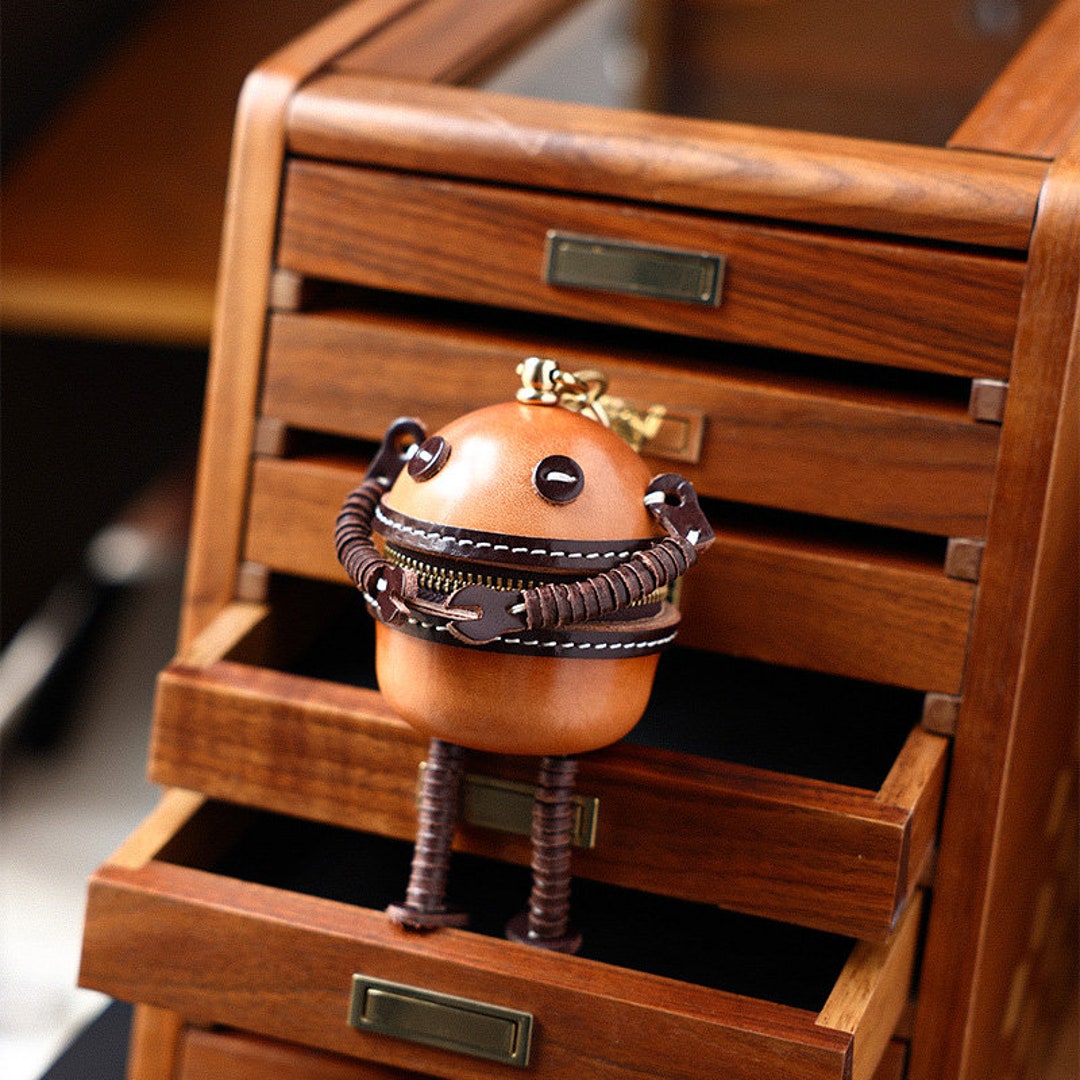 Leather Robot Bag Charm, Handmade Leather Case, Leather Protective Case ...