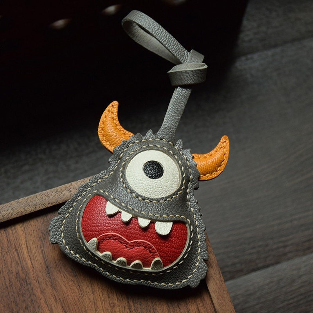 Leather Monster Charm, Handmade Monster Bag Charm, Cute Monster Leather ...