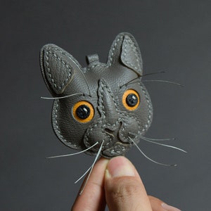 Leather Cat Charm, Handmade Leather Cat Bag Charm, Leather Handbag and ...