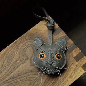 Leather Cat Charm, Handmade Leather Cat Bag Charm, Leather Handbag and ...