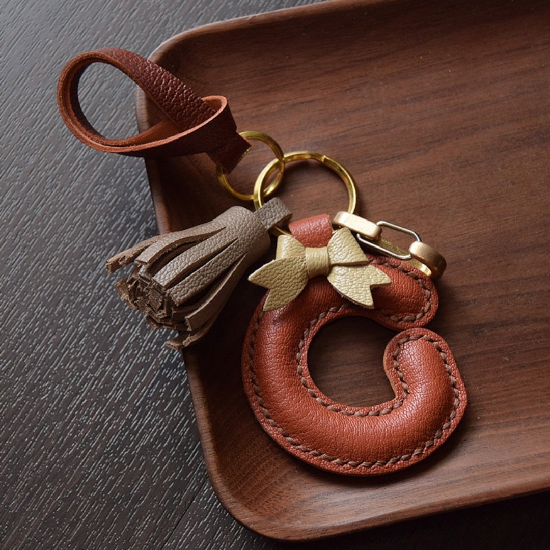 Leather Name Keyring, Alphabet Bag Charm, Personalized Leather Keychain ...