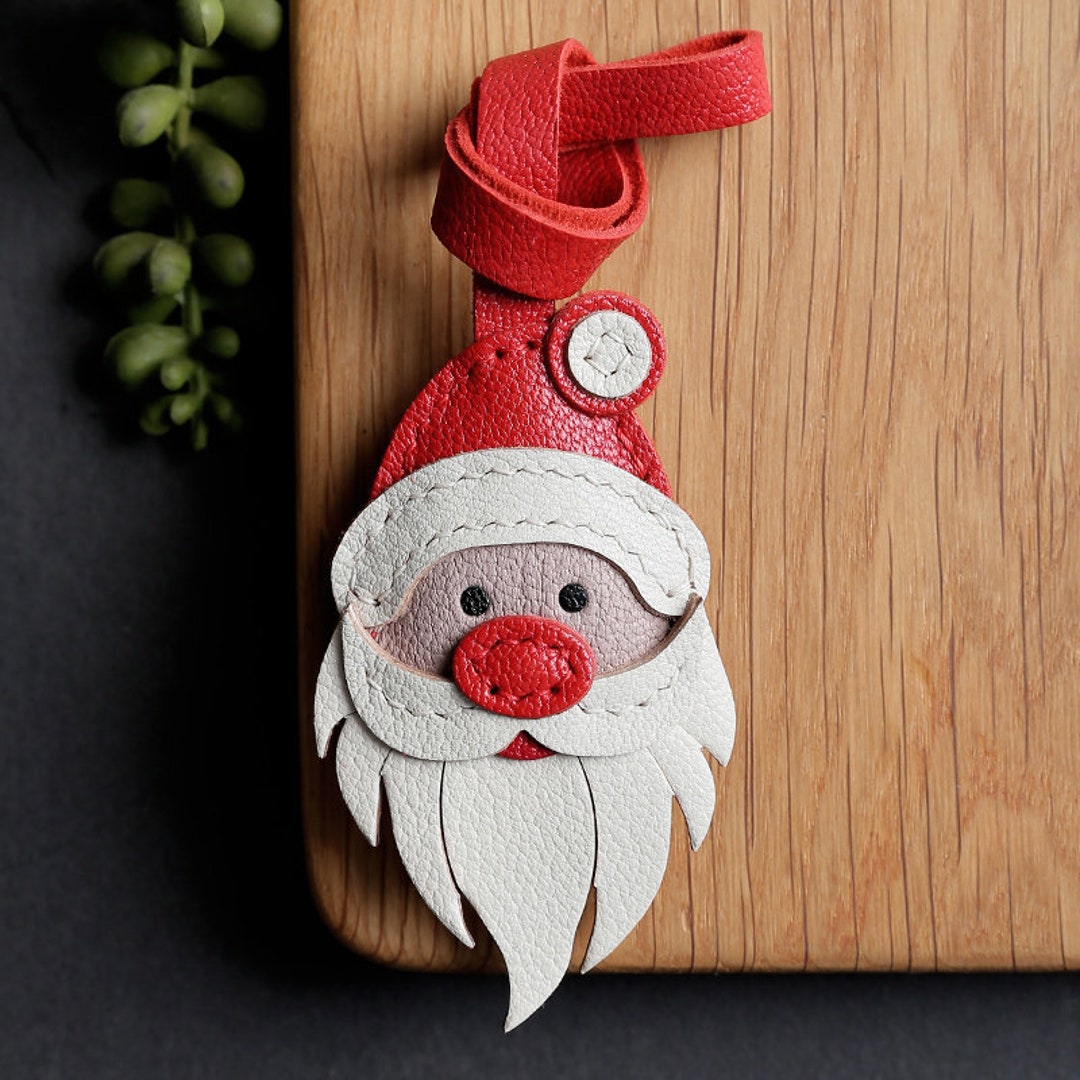 Leather Christmas Santa Claus Bag Charm, Handmade Santa Claus Charm ...