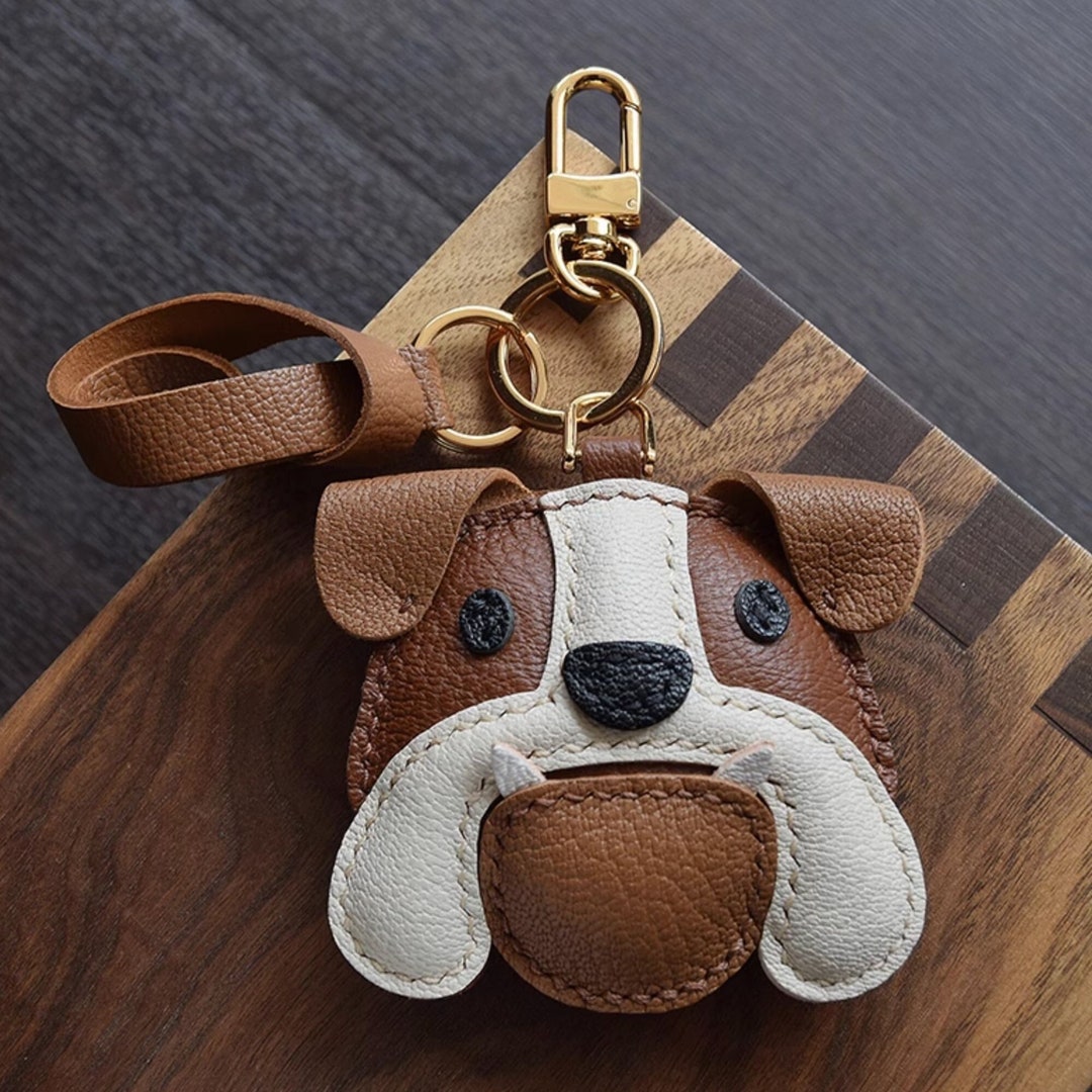 Leather Bulldog Charm, Handmade Bulldog Bag Charm, Cute Bulldog Leather ...