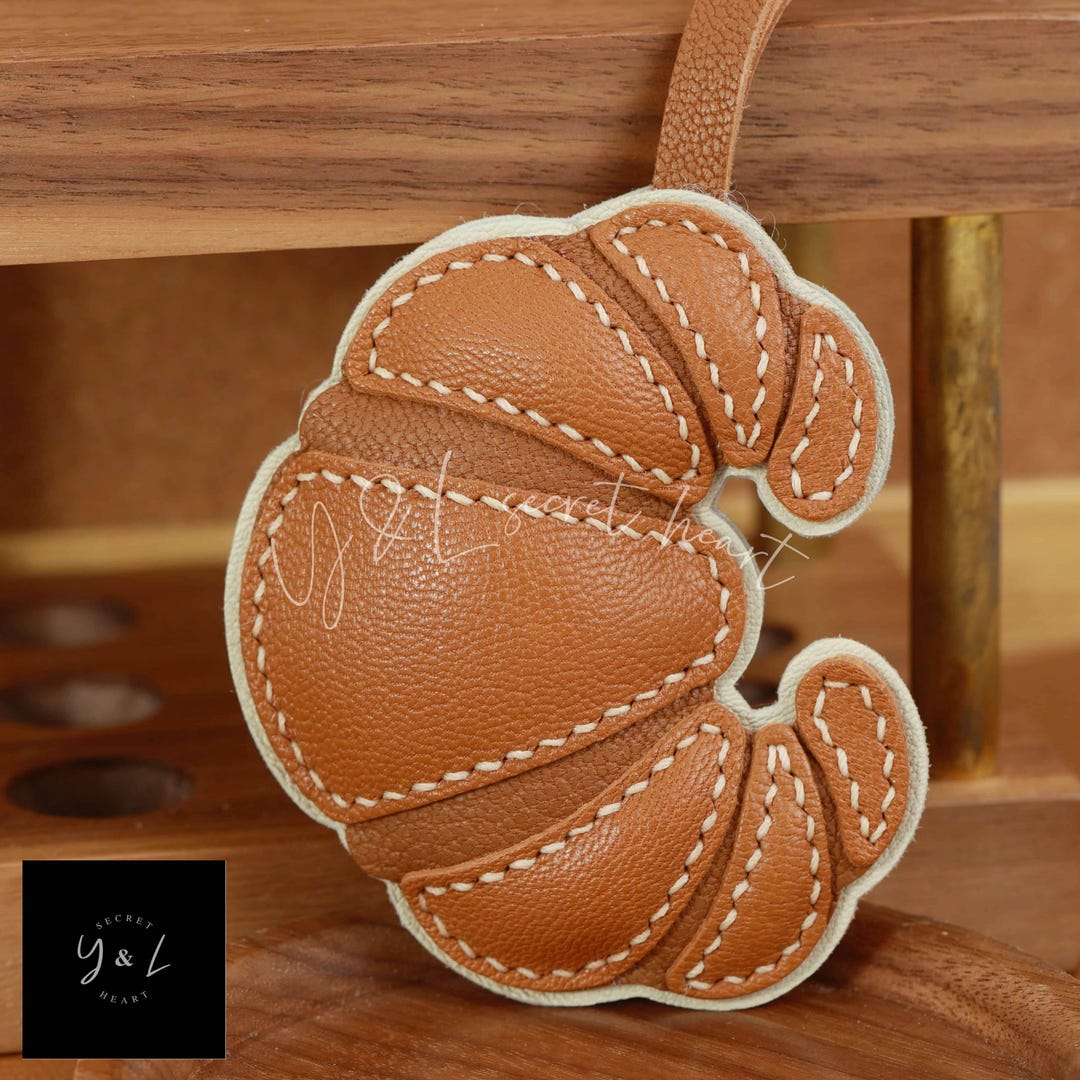Leather Bread Charm, Handmade Leather Croissant Bag Charm, Leather ...