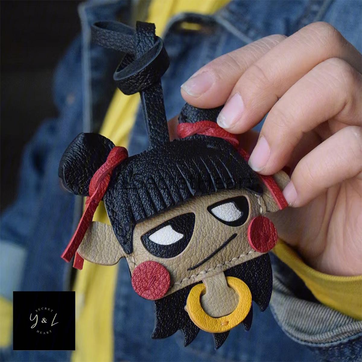 Leather Nezha Bag Charm, Handmade Leather Nezha Charm, Leather Handbag ...