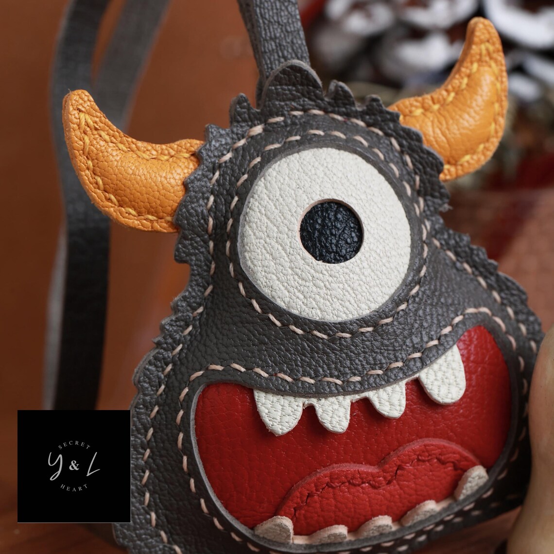 Leather Monster Charm, Handmade Monster Bag Charm, Cute Monster Leather ...