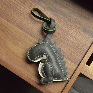Leather Little Dinosaur Charm, Handmade Leather Dino Bag Charm, Leather ...