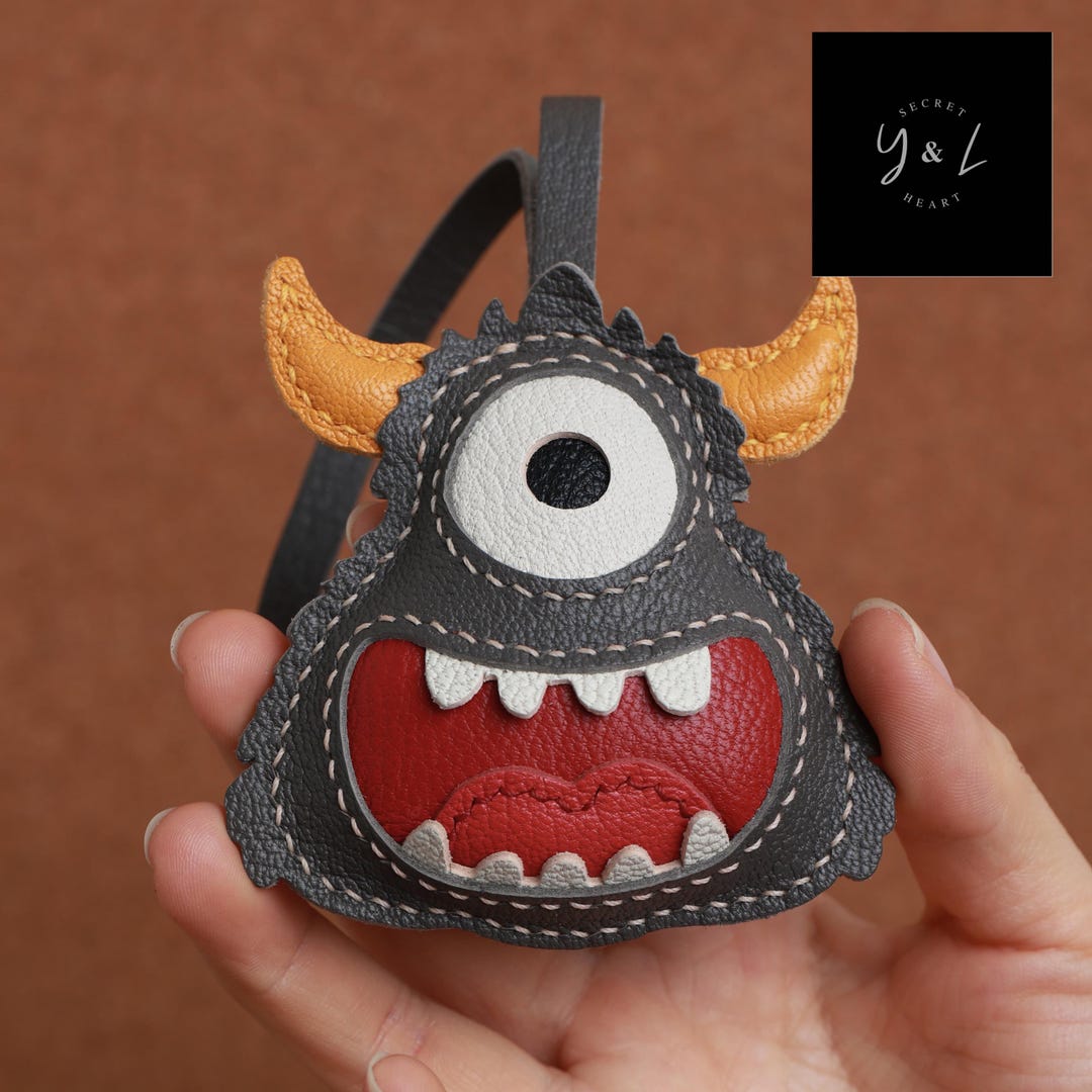 Leather Monster Charm, Handmade Monster Bag Charm, Cute Monster Leather ...