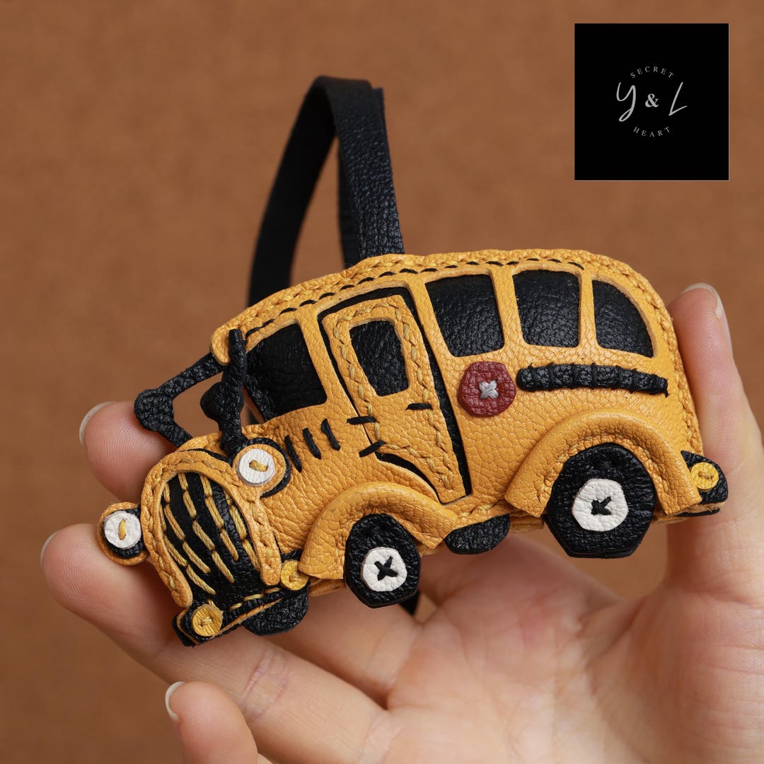Leather School Bus Charm, Handmade Leather School Bus Bag Charm ...