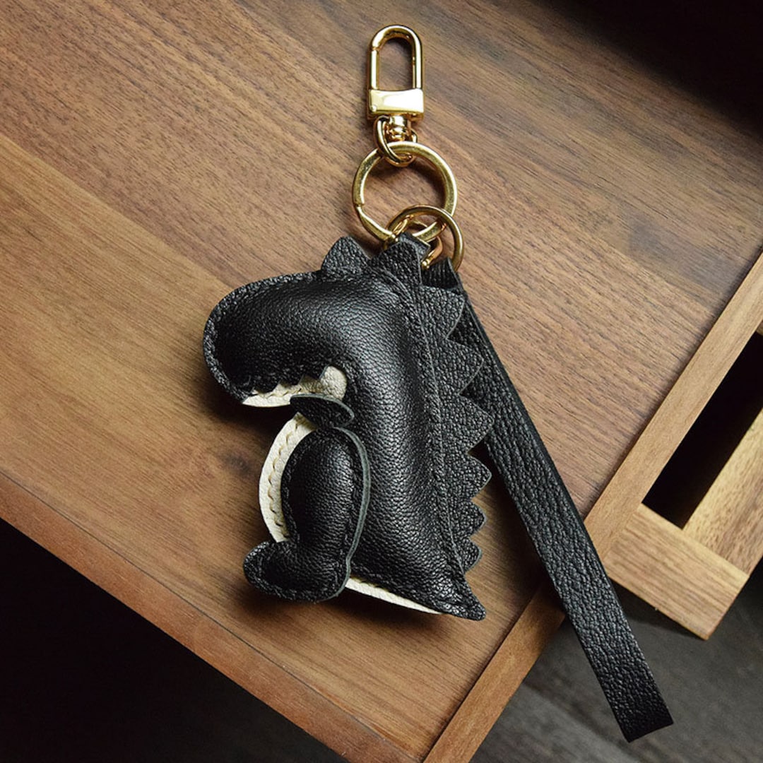 Leather Little Dinosaur Charm, Handmade Leather Dino Bag Charm, Leather ...