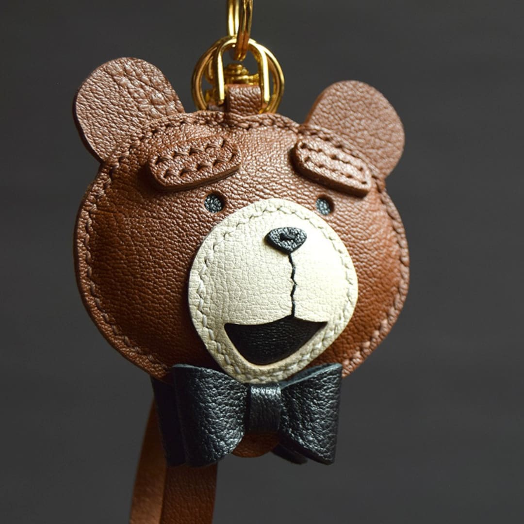 Leather Teddy Bear Charm, Handmade Teddy Bear Bag Charm, Cute Bear ...