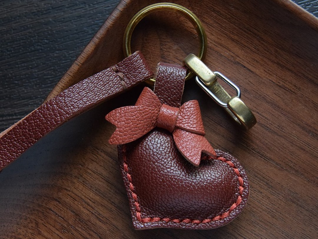 Leather Heart Bag Charm, Handmade Heart Car Charm, Cute Heart Leather ...