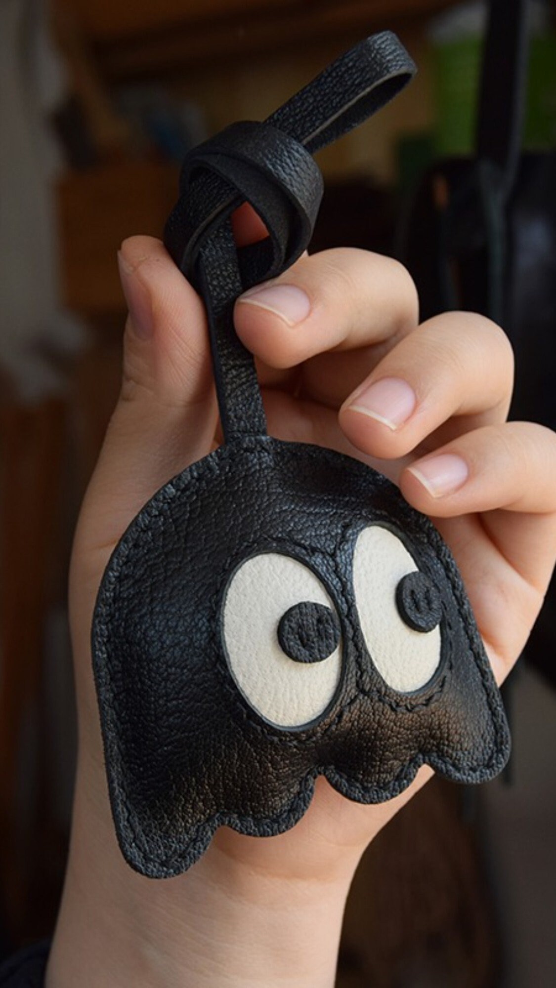 Leather Pac-man Bag Charm Handmade Ghost Charm Cute Ghost - Etsy