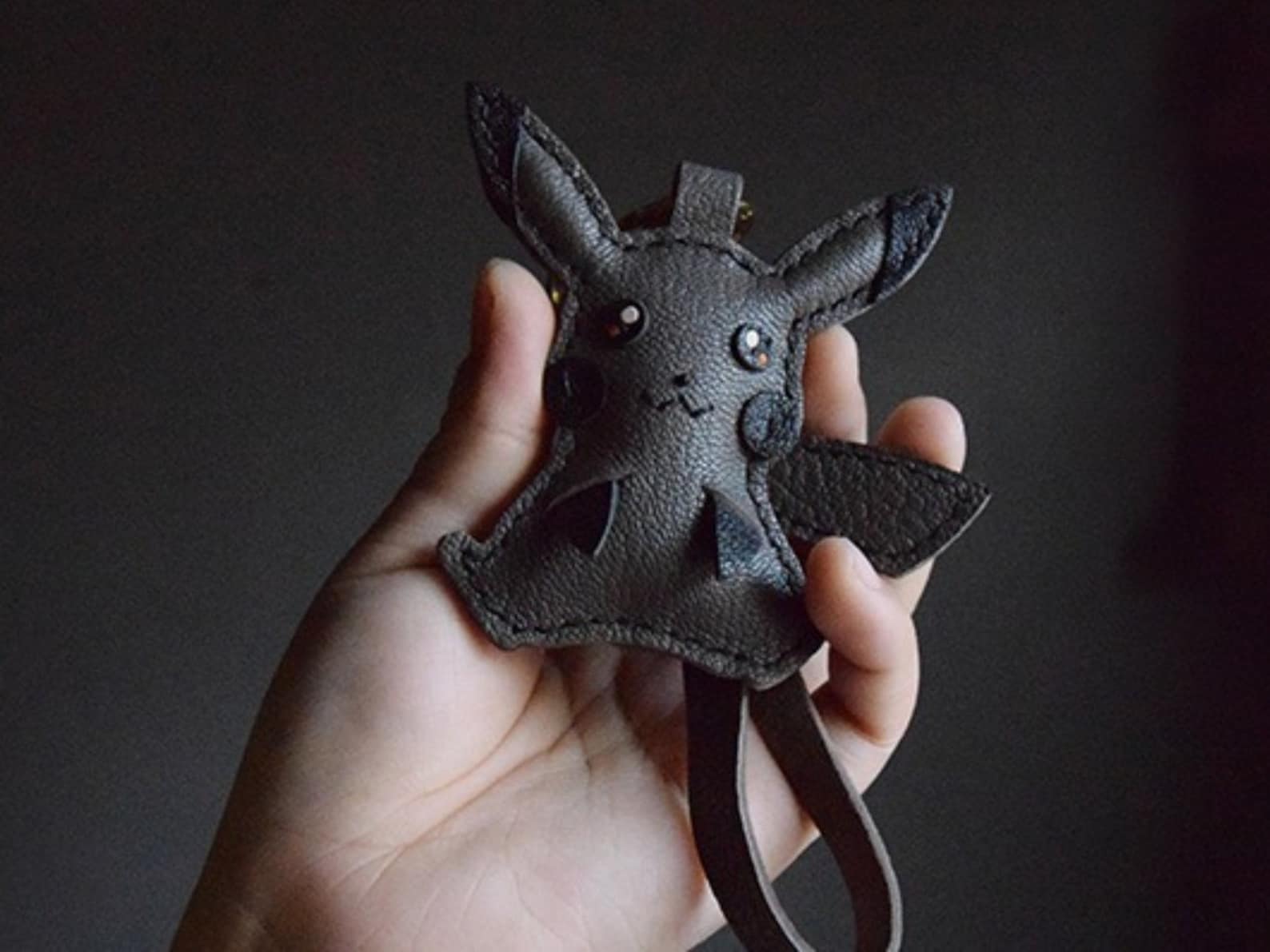 Leather Black Pikachu Charm Leather Bag Charm Leather - Etsy