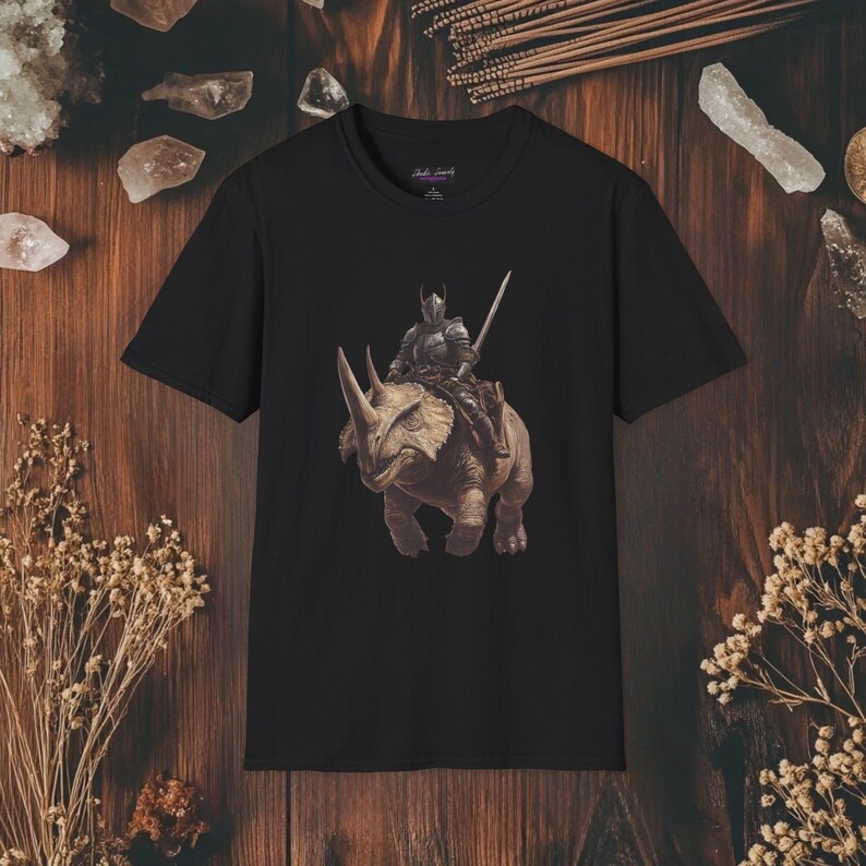 Epic Fantasy Knight Riding a Dinosaur Graphic T-shirt - Medieval Dino ...