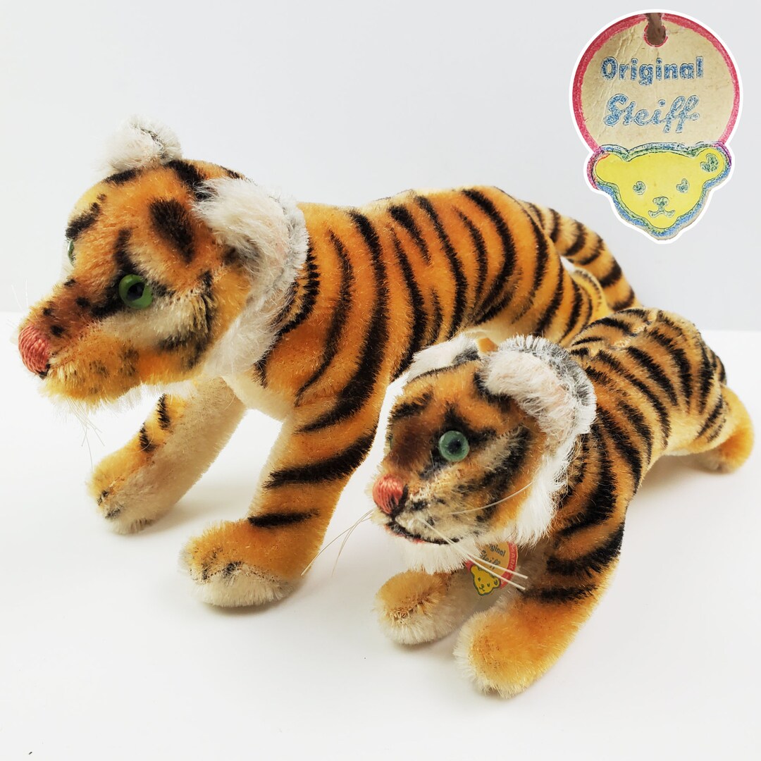 Steiff Bengal Tigers Pair 1950s/60s Stuffed Vintage 12" & 8.5" Prowling ...