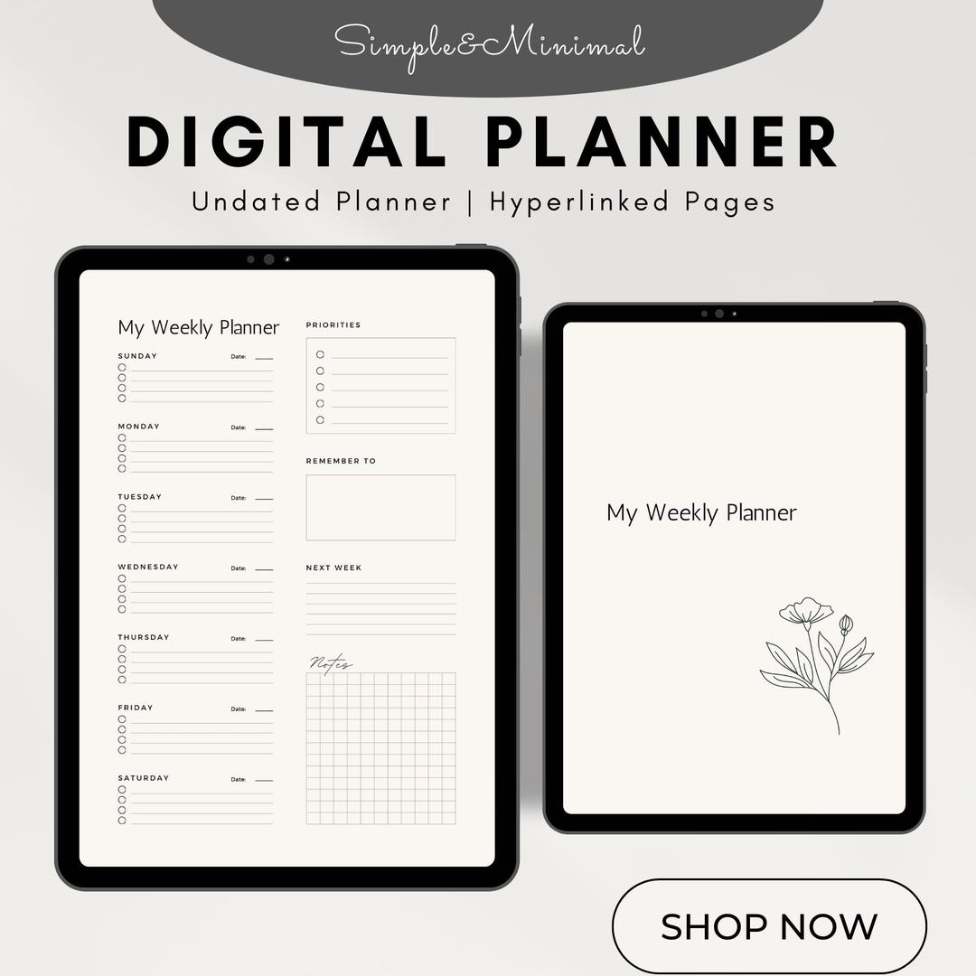 Digital Weekly Planner, Printable, iPad Weekly Planner, Minimalist ...