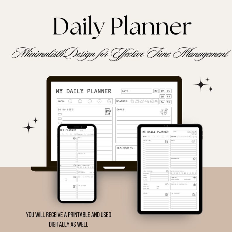 Minimalist Daily Planner Printable - Daily Goal Planner, Time Blocking ...