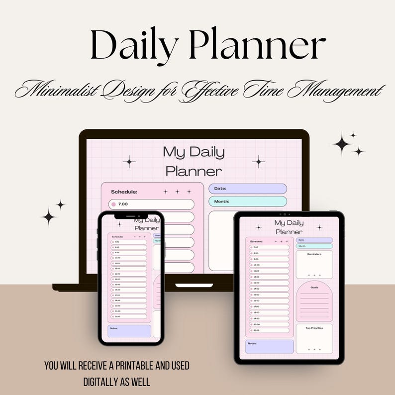 Daily Planner, Digital Download, Printable Daily Planner Template ...