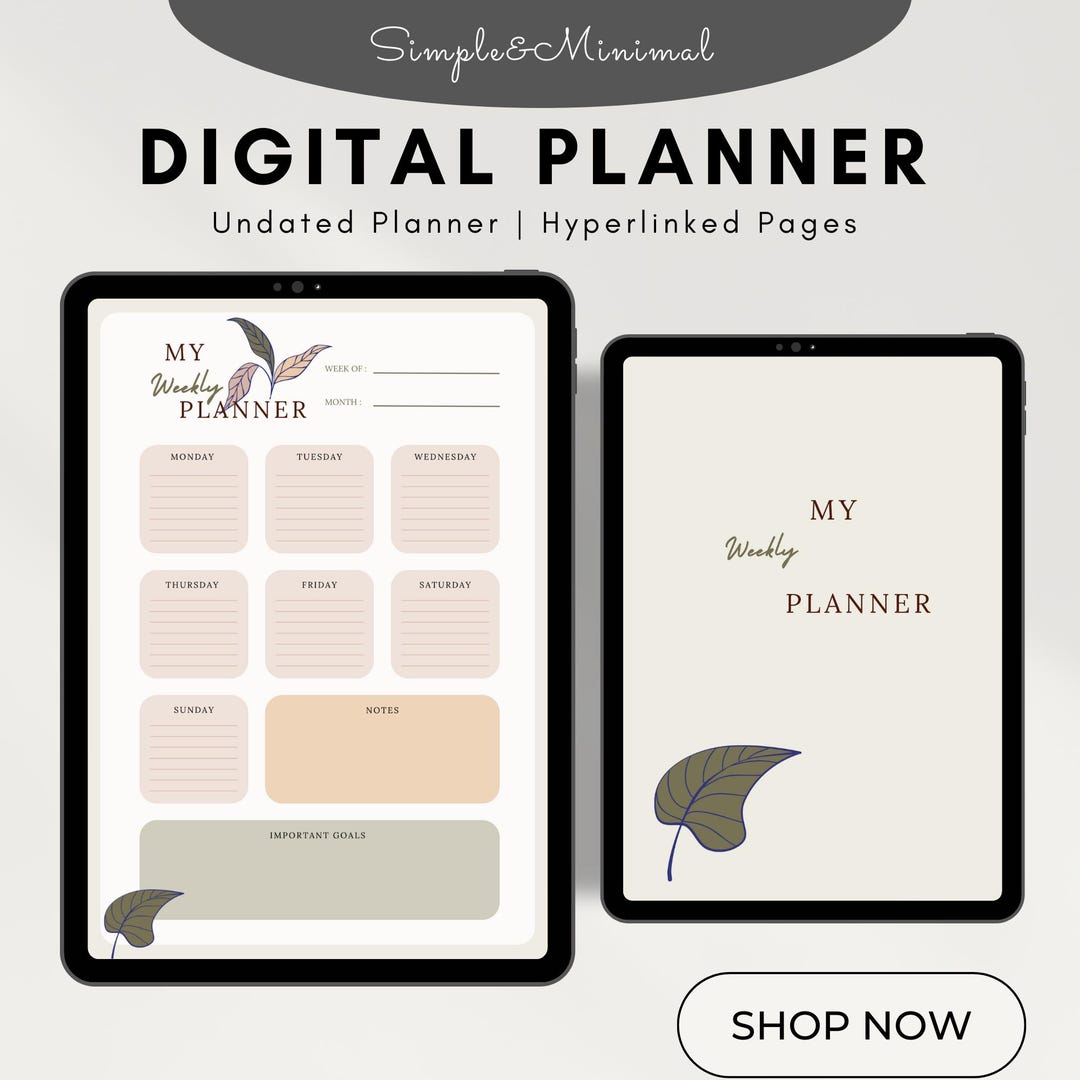 Digital Weekly Planner, Printable, iPad Weekly Planner, Minimalist ...