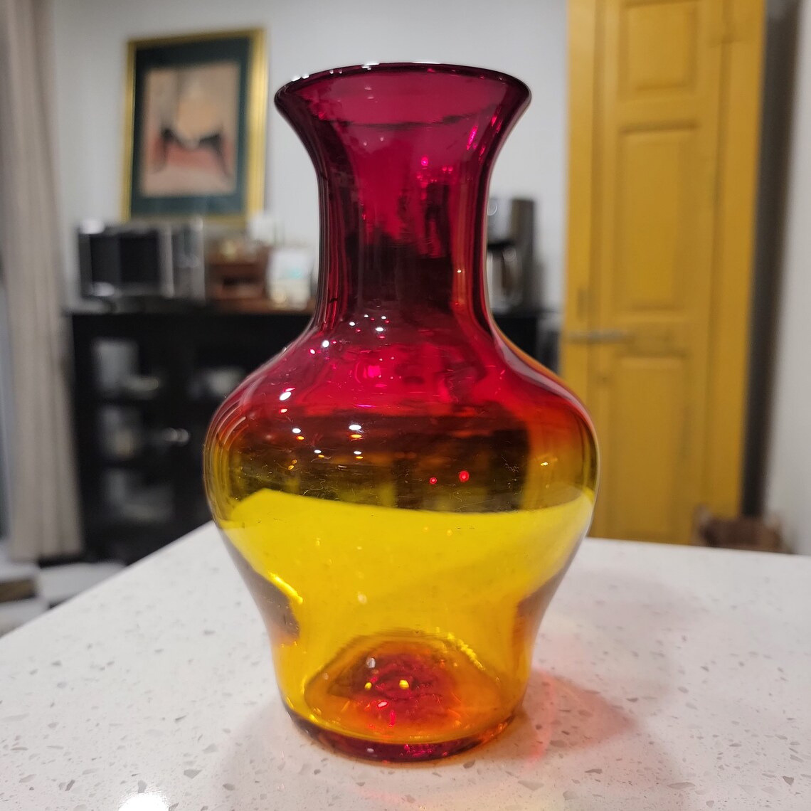 Blenko Art Glass Red-yellow Vase Label & Signed Richard Blenko 2001 - Etsy