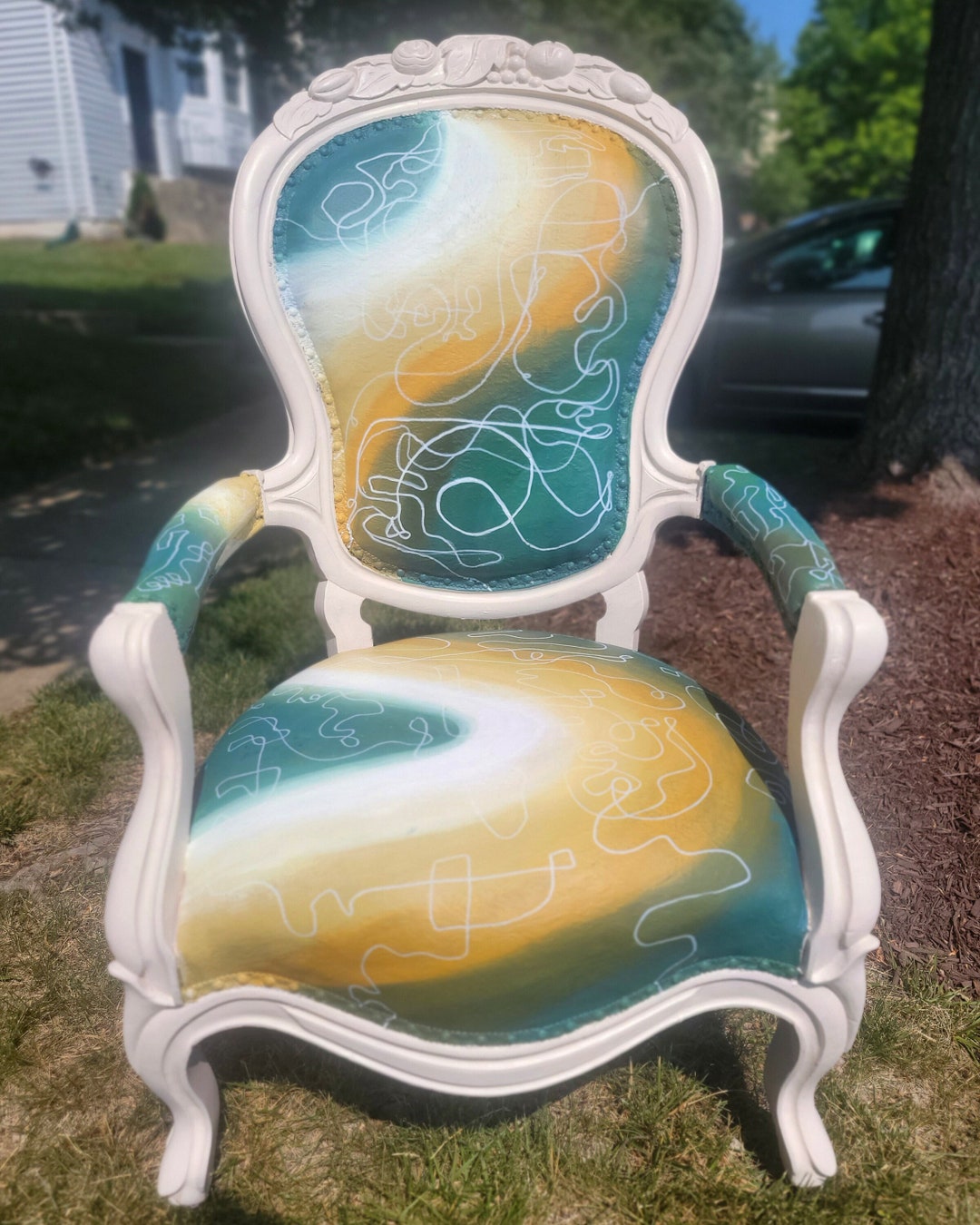 Handpainted Antique Abstract Art Chair Upcycled Statement Piece - Etsy