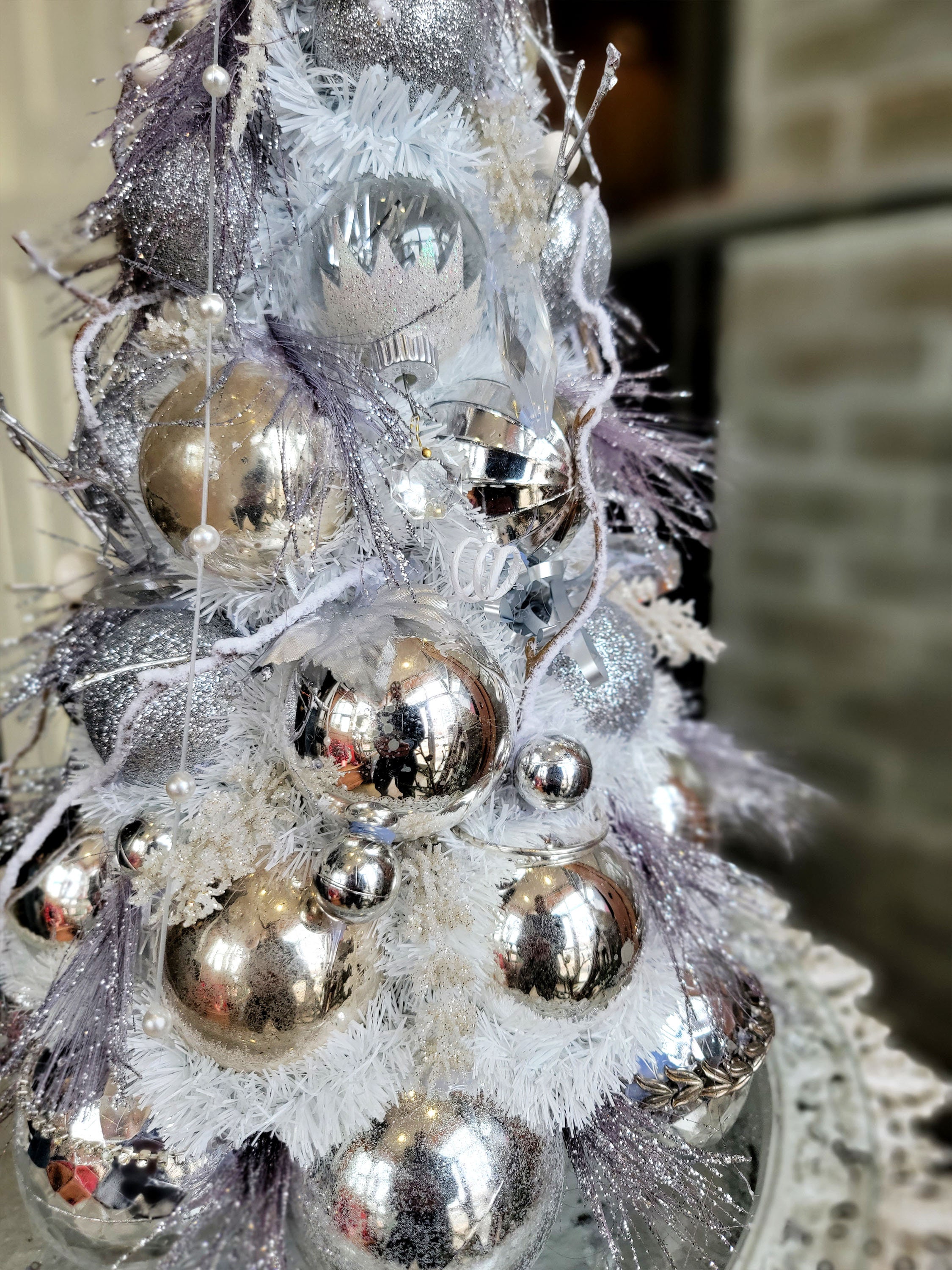 Silver & White Christmas Ball Ornament Tree Handmade With New and ...