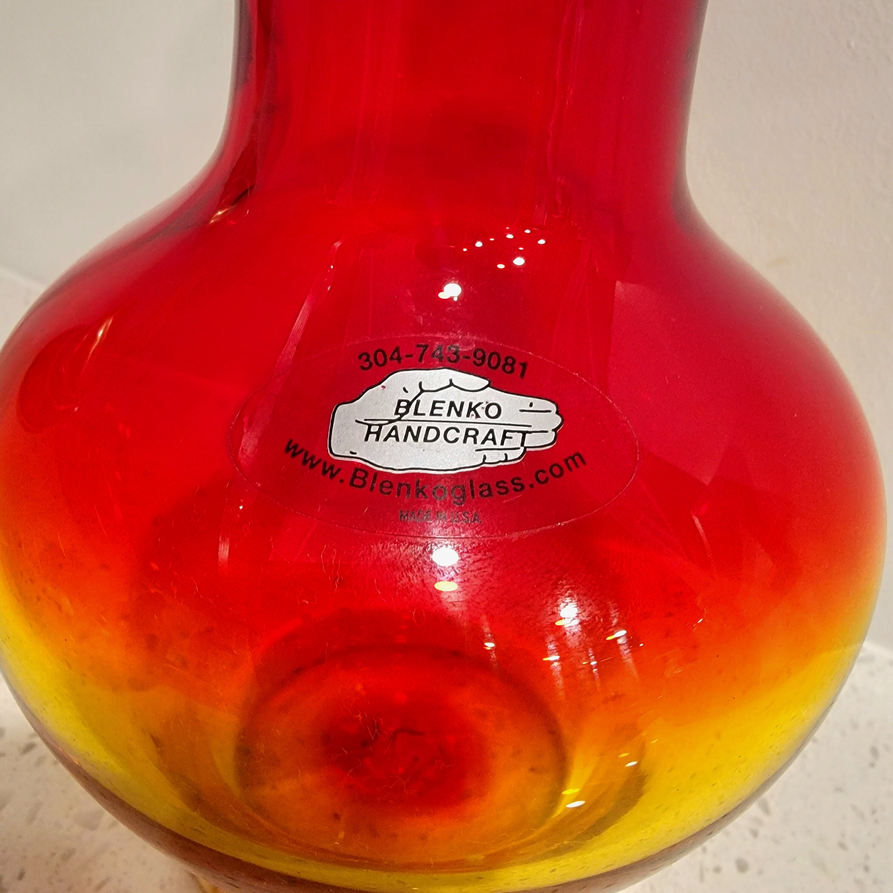 Blenko Art Glass Red-yellow Vase Label & Signed Richard Blenko 2001 - Etsy