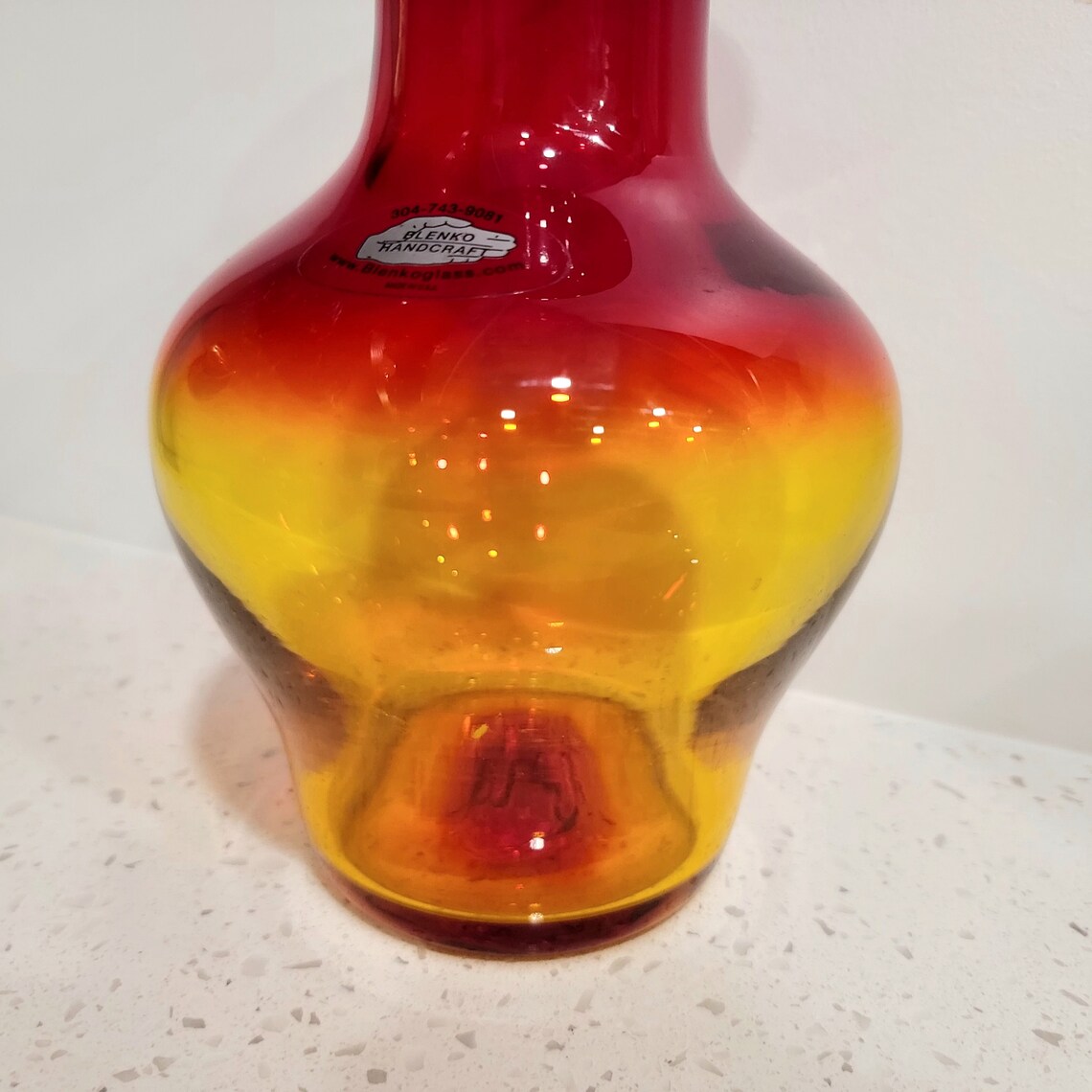 Blenko Art Glass Red-yellow Vase Label & Signed Richard Blenko 2001 - Etsy