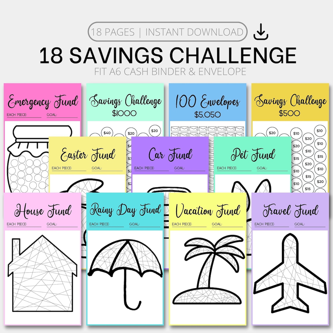 Printable A6 Savings Challenge Bundle | A6 Money Challenge, A6 Cash ...