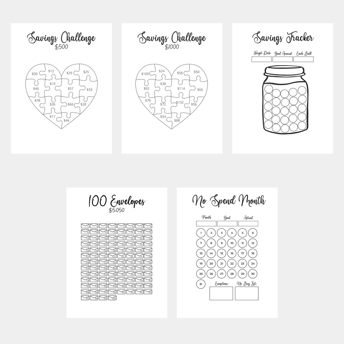 Printable Savings Challenge Bundle Money Savings Tracker Binder 100 ...