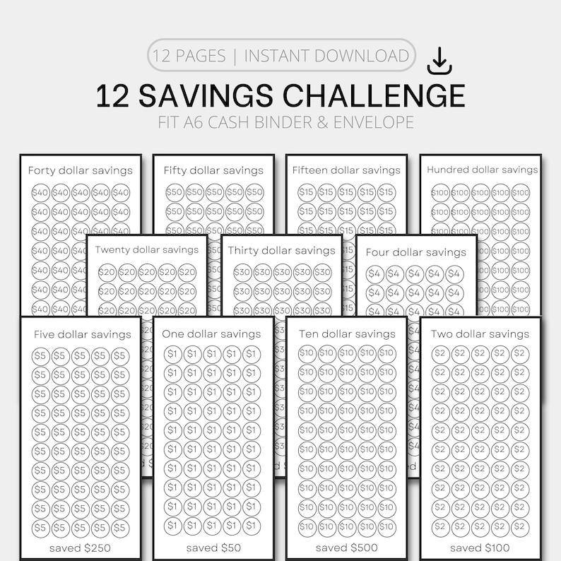 Printable A6 Savings Challenge Bundle | A6 Cash Envelope System, Cash ...