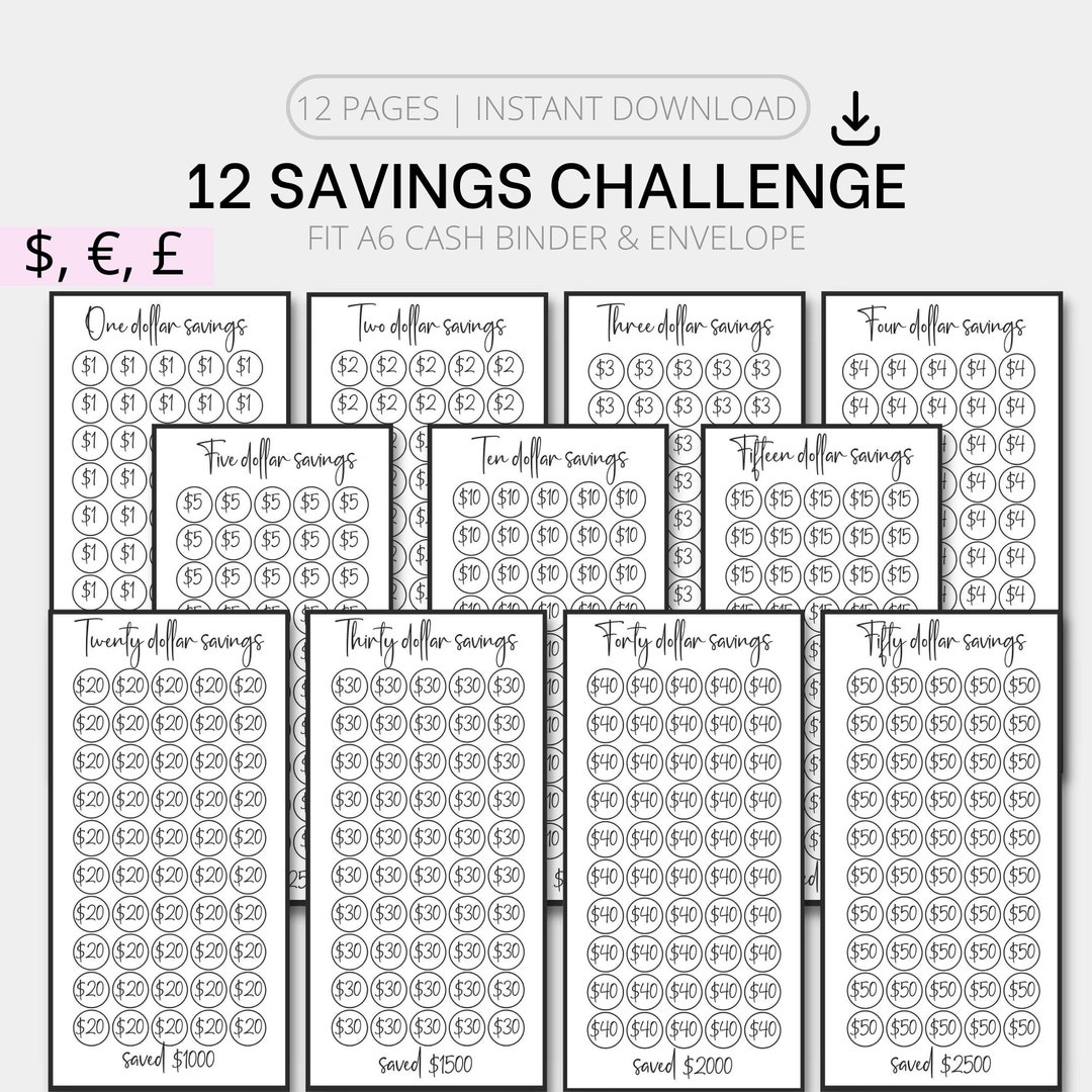 Printable A6 Savings Challenge Bundle | A6 Cash Envelope System, Cash ...