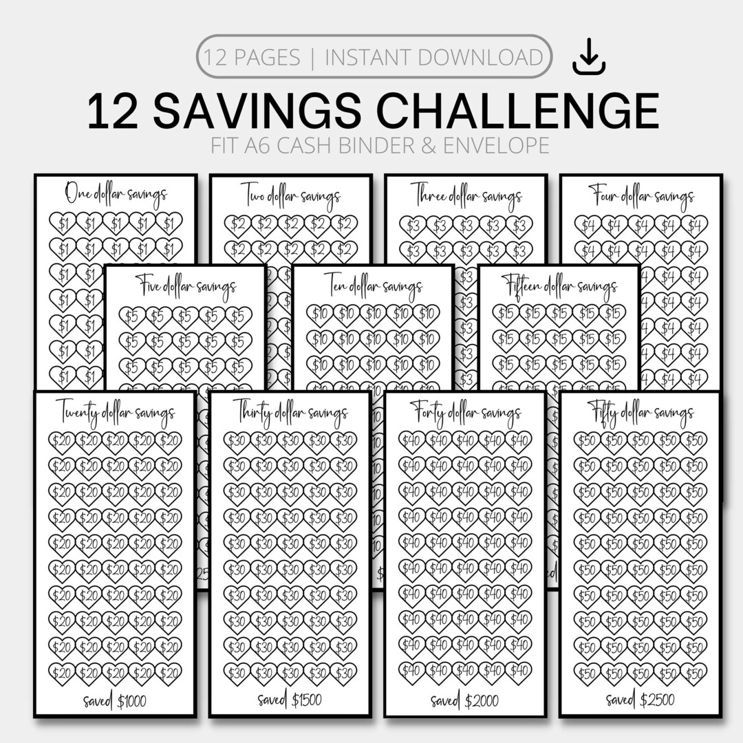 Printable A6 Savings Challenge Bundle | A6 Cash Envelope System Cash ...