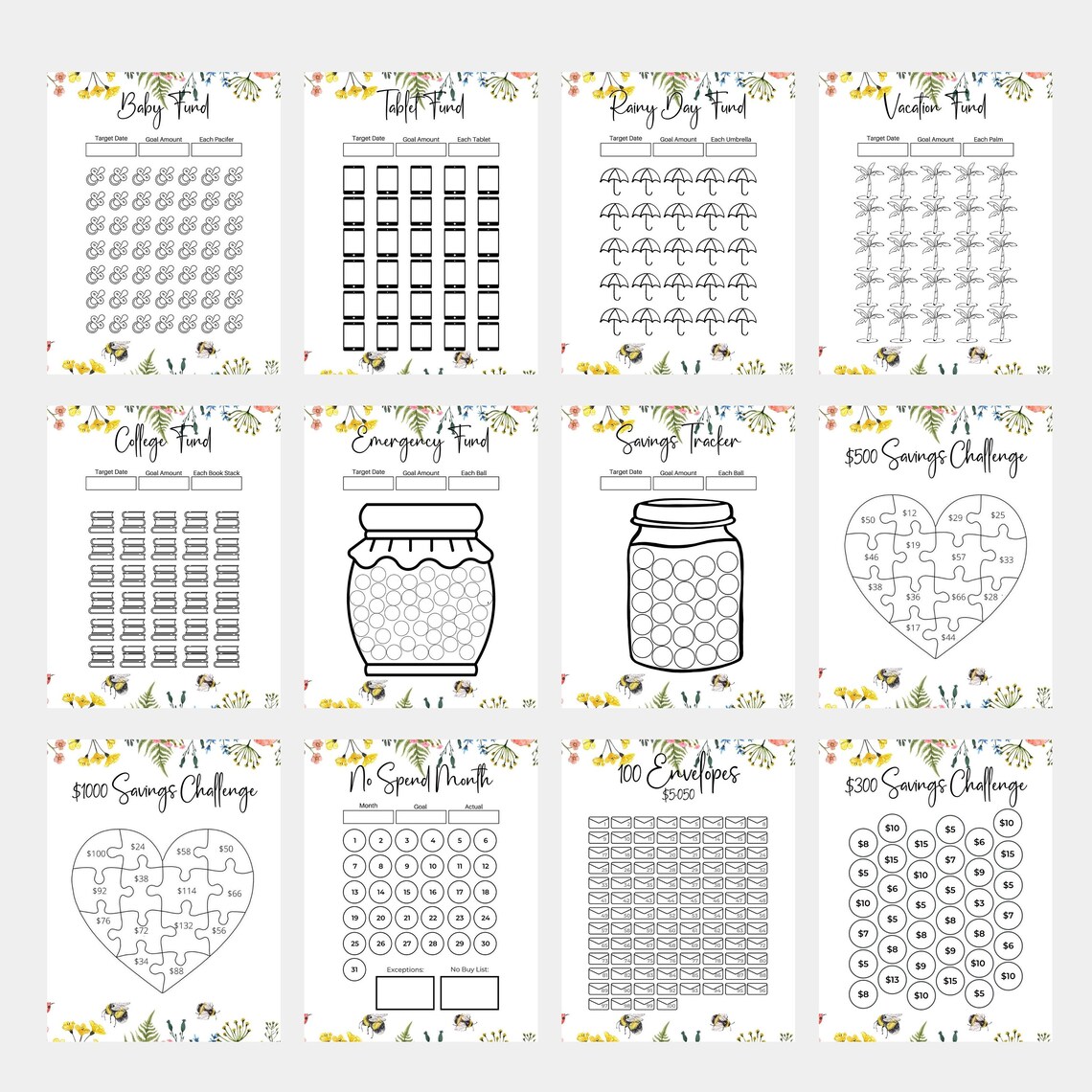 Savings Challenge Bundle Money Savings Tracker Binder, 100 Envelopes ...