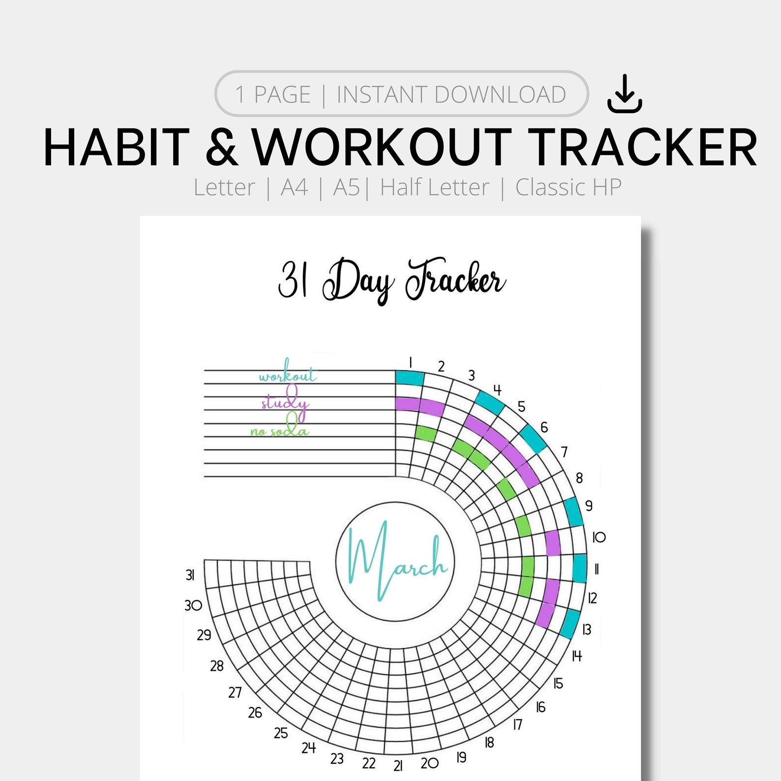 Printable Habit Tracker | Daily Tracker, Fitness Planner, Workout ...