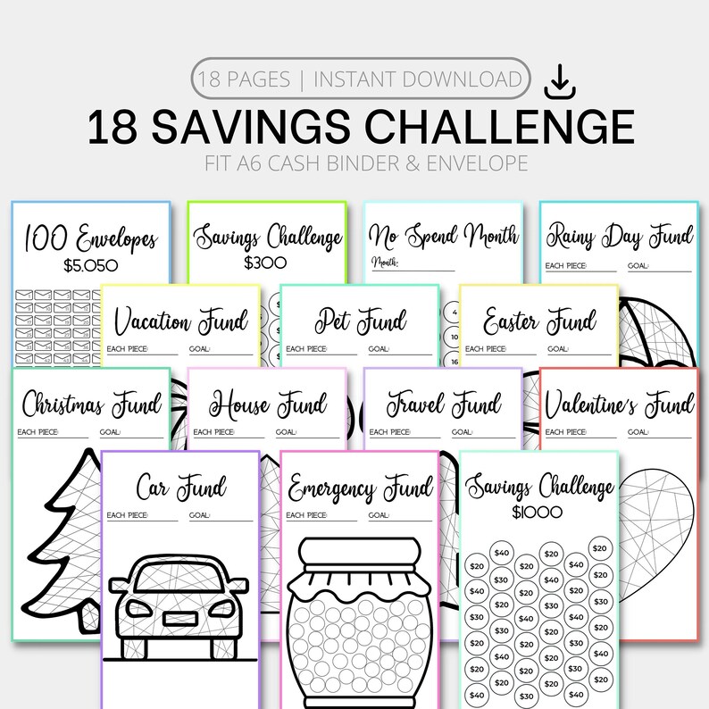Printable A6 Savings Challenge Bundle A6 Cash Envelope Etsy