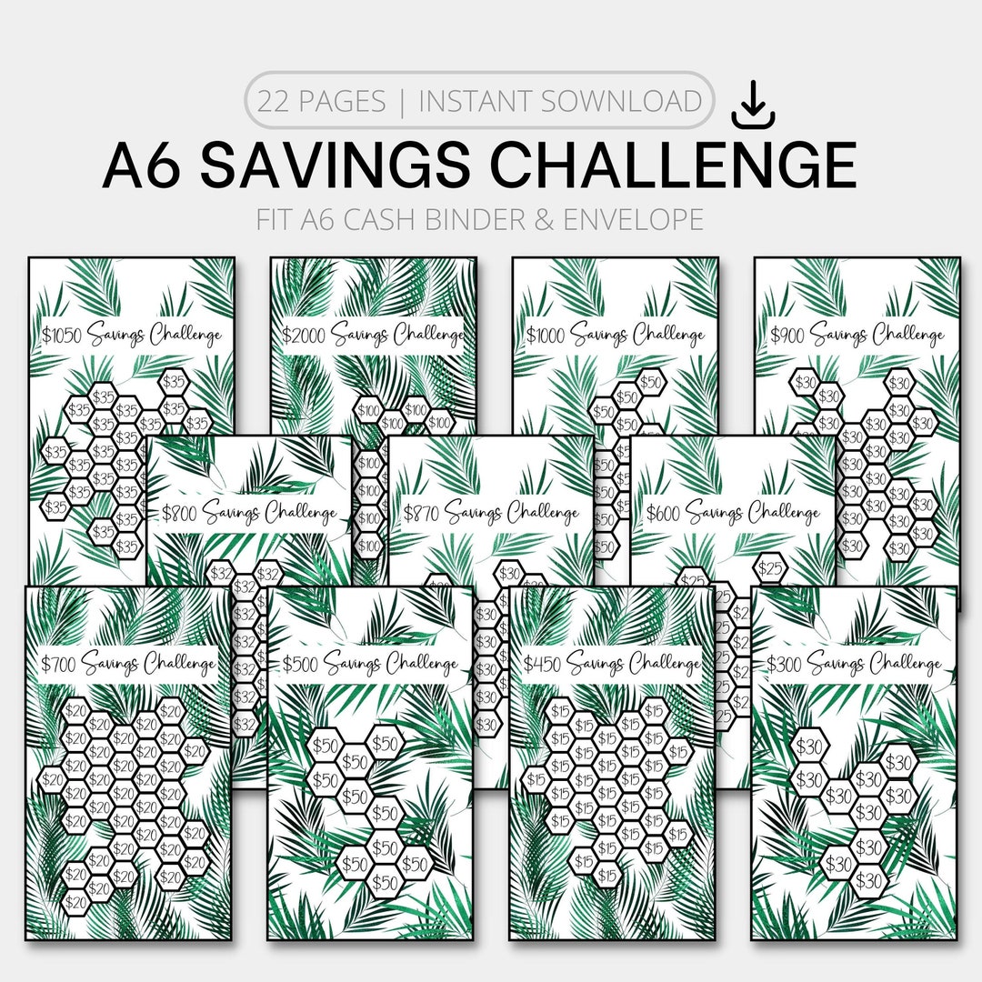 Printable A6 Leaves Patterns Savings Challenge Bundle A6 Saving Tracker ...