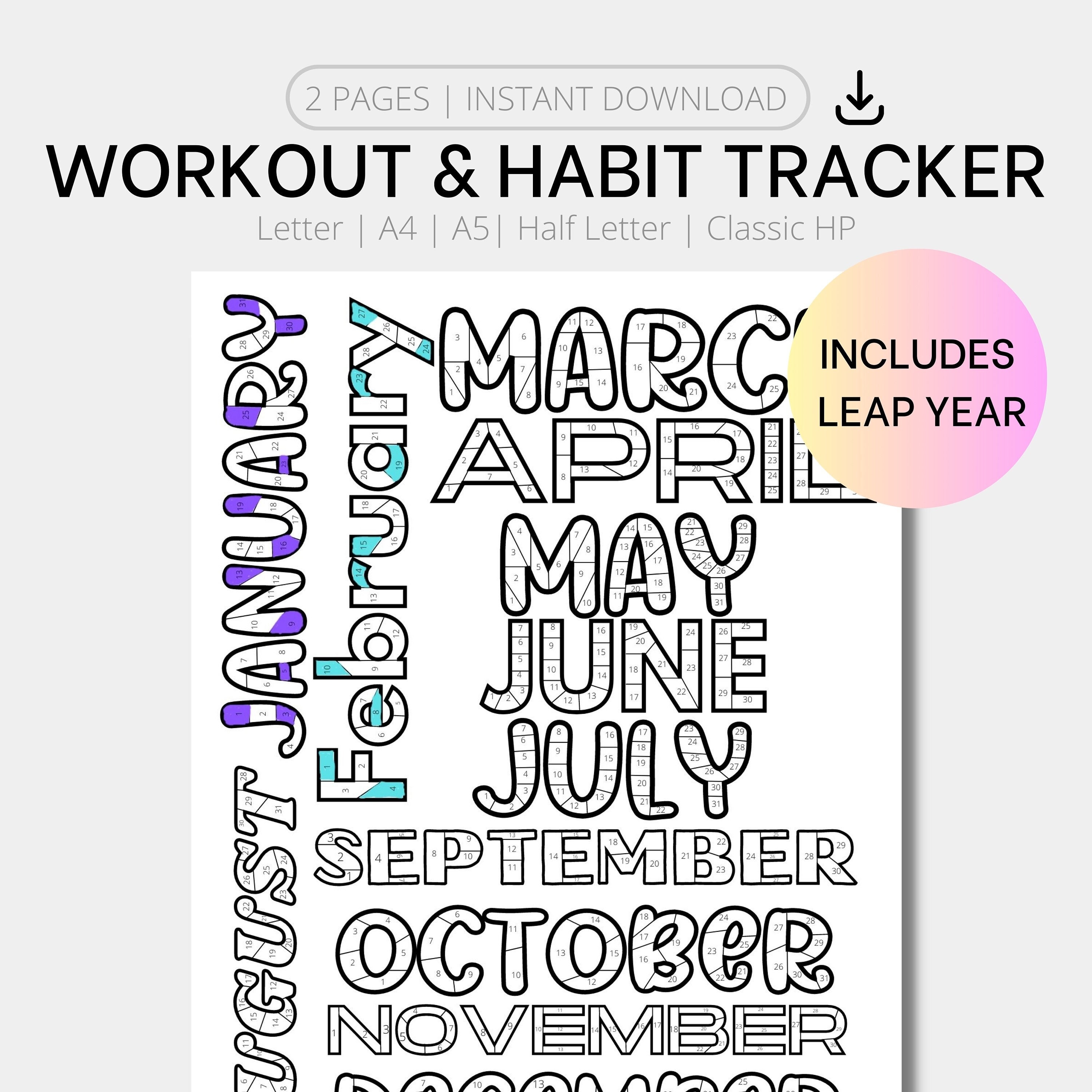 2024 Leap Year Workout Tracker, Printable Workout & Habit Tracker ...