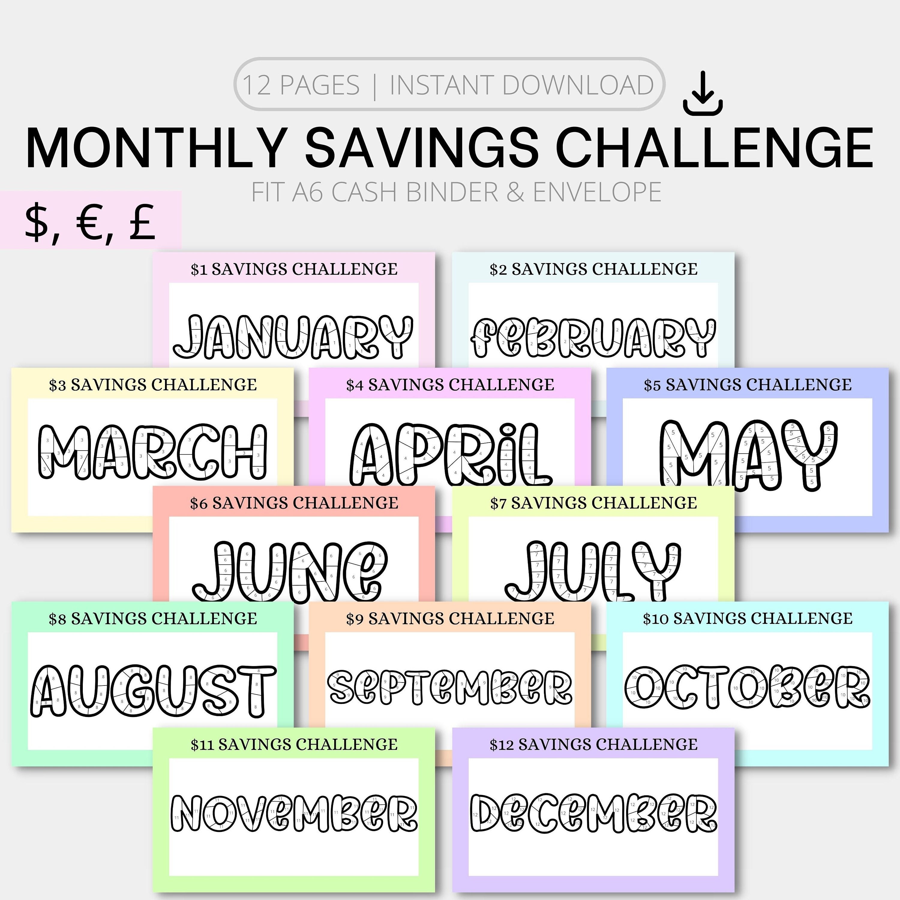 Printable A6 Savings Challenge Bundle Monthly Savings Cash - Etsy