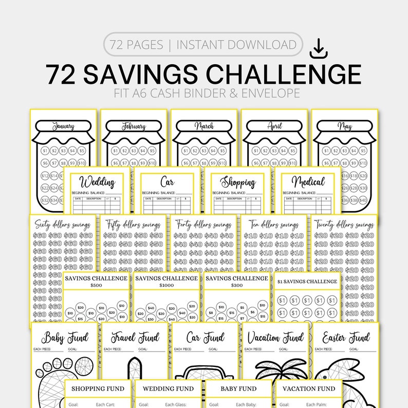 Printable A6 Savings Challenge Bundle Cash Envelope Insert A6 Saving ...