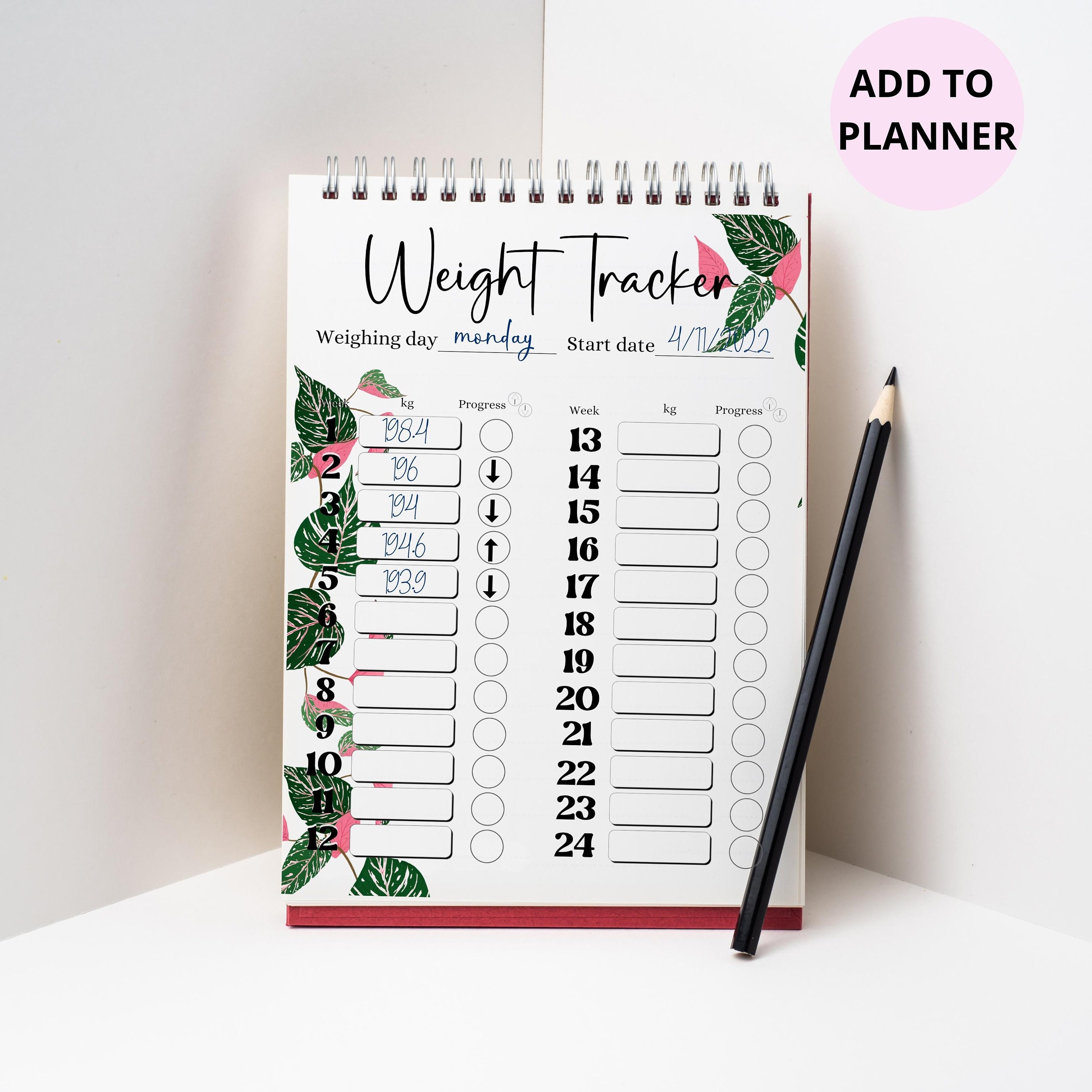 Weight Loss Tracker | Weight Journal Digital Weight Loss Chart Weekly ...