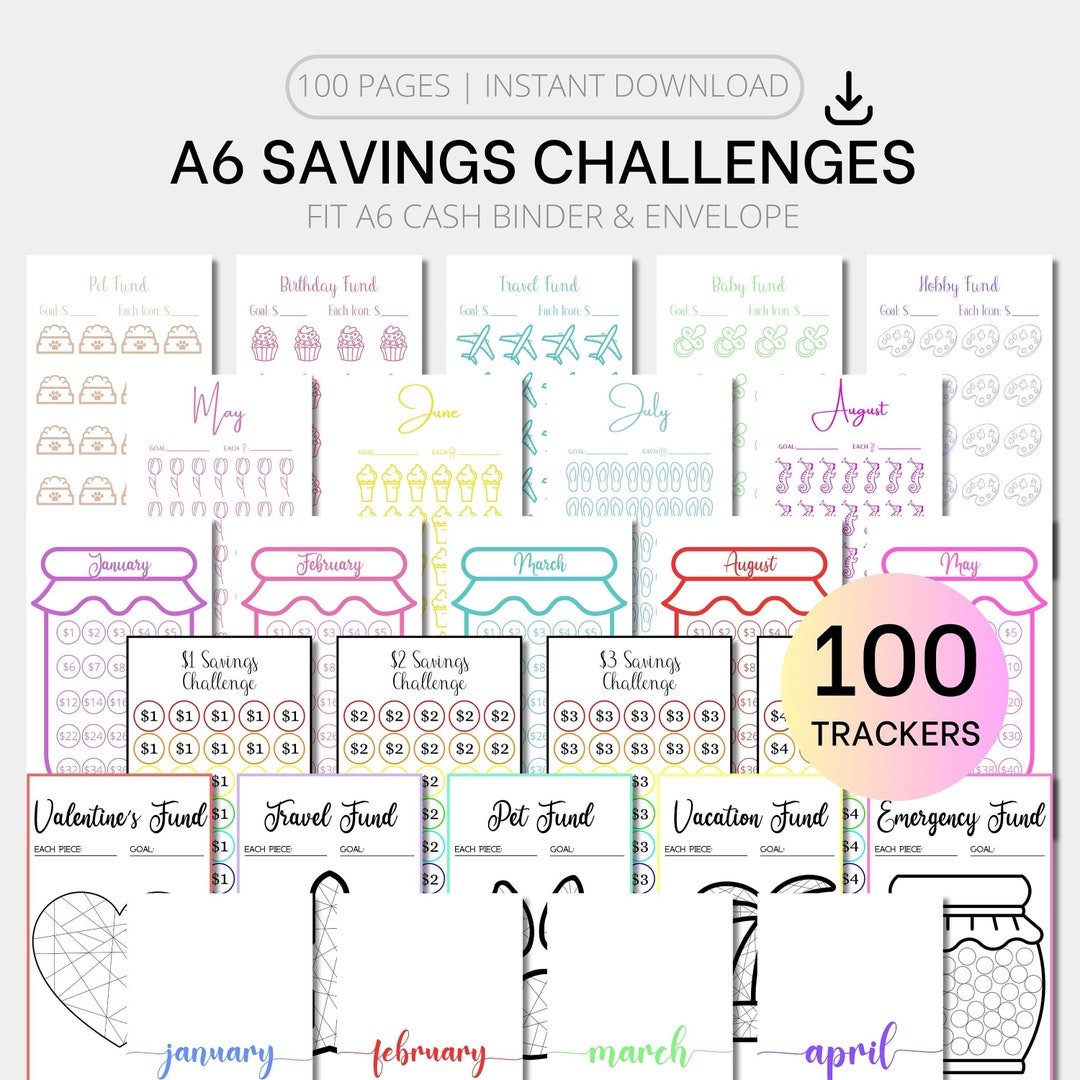 100 Printable A6 Savings Challenge Bundle Digital Goodnotes, A6 Savings ...