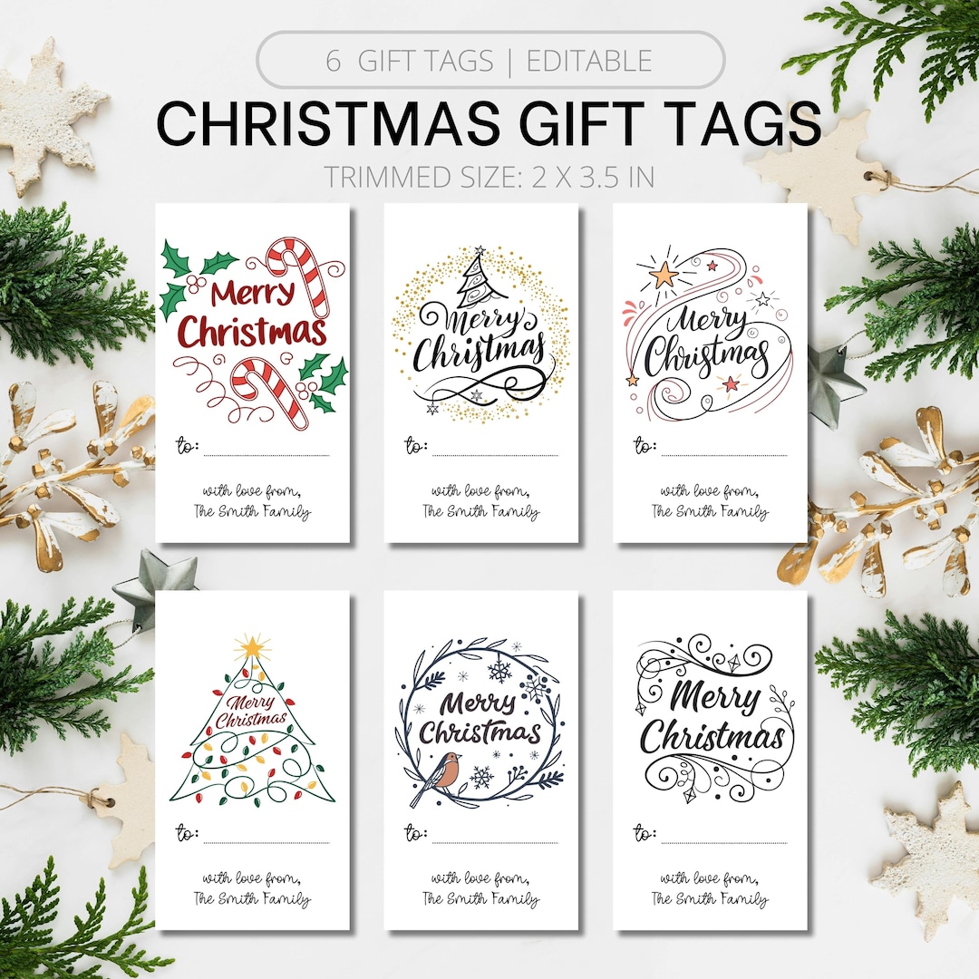 Editable Christmas Gift Tag, Holiday Gift Tag, Merry Christmas Tag ...