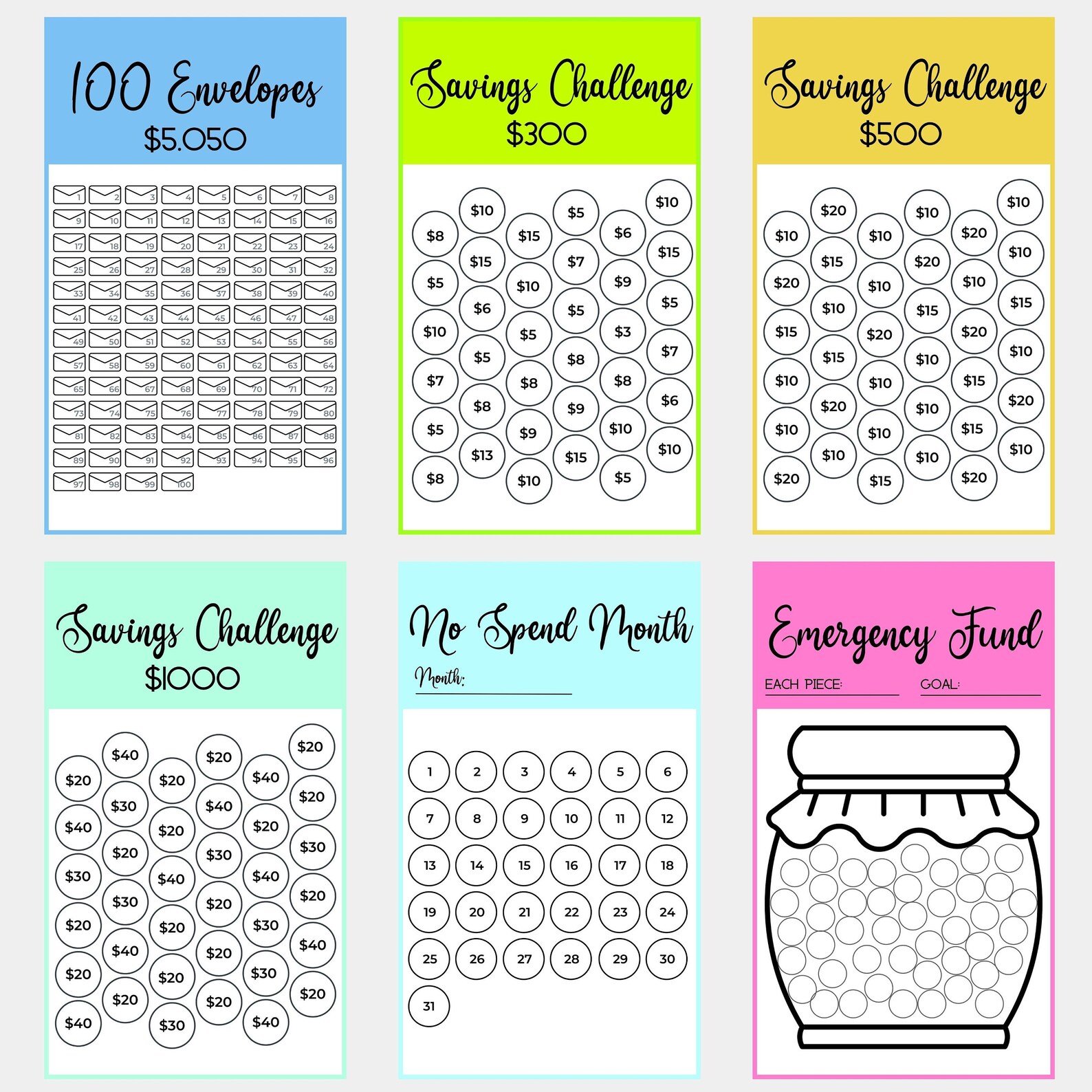 Printable A6 Savings Challenge Bundle | A6 Money Challenge, A6 Cash ...