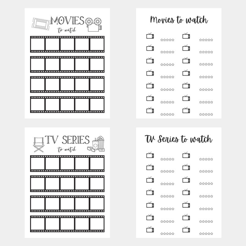 Printable Movie & TV Show Tracker | Digital Watch List, Episode Tracker ...