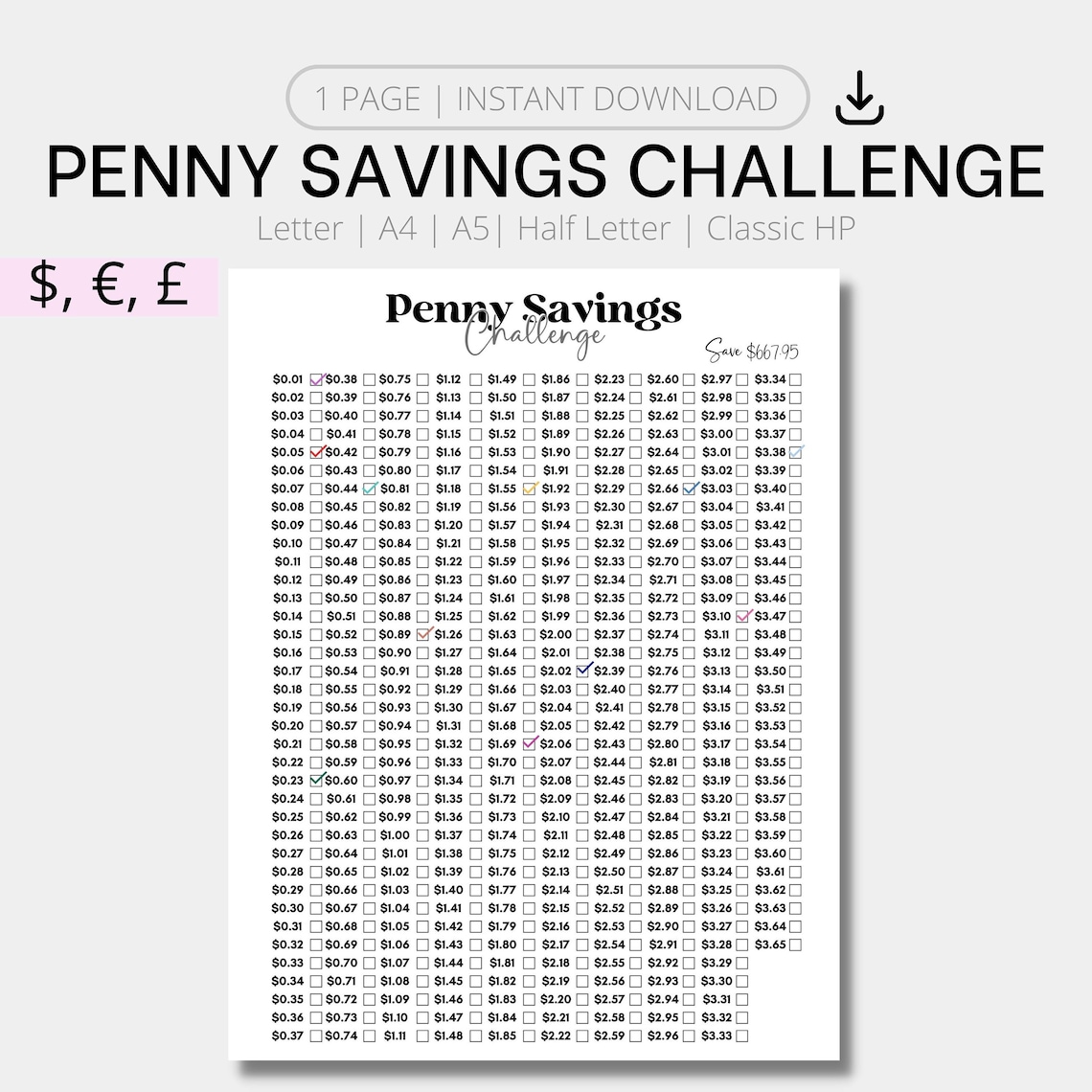 1 Penny Savings Challenge 365 Days Penny Savings Challenge Coin Savings ...